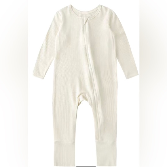 One Pieces | Cream Ribbed Bamboo Sleeper With Foldover Hands And Feet ...
